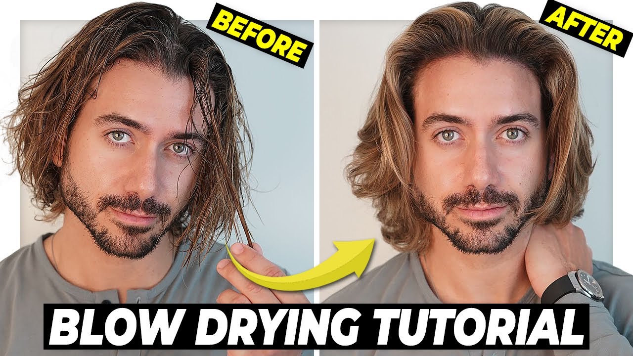 BLOW DRYING TUTORIAL For Men - How To Use a Hair Dryer