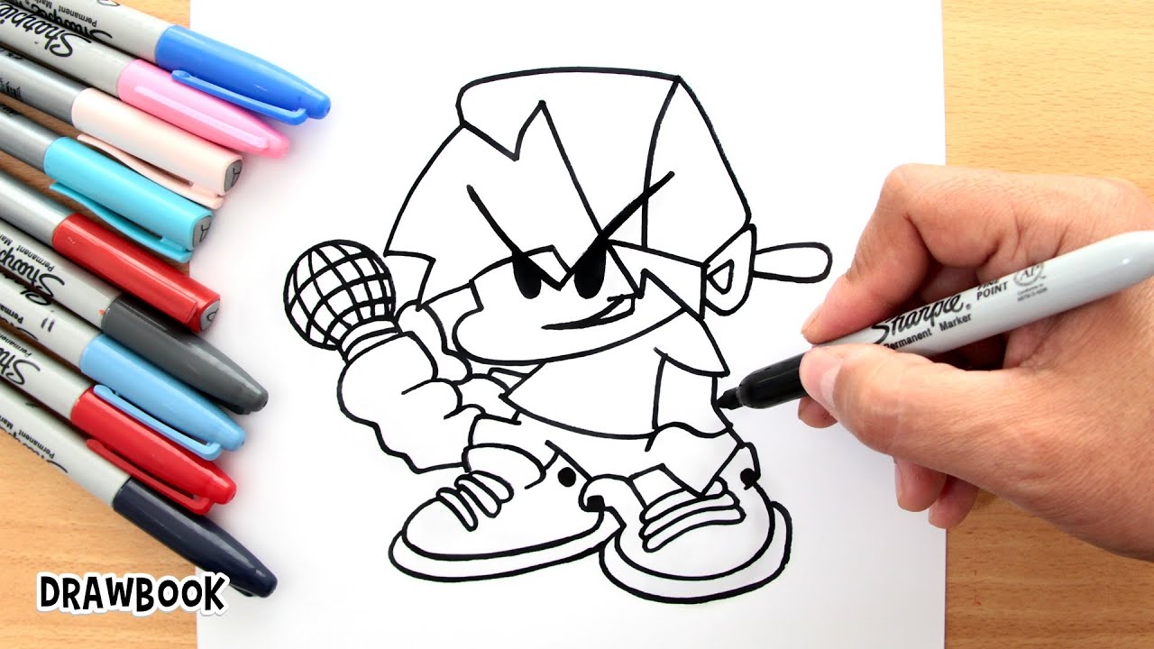 How to draw BOYFRIEND Friday Night Funkin (FNF BF) - Drawbook