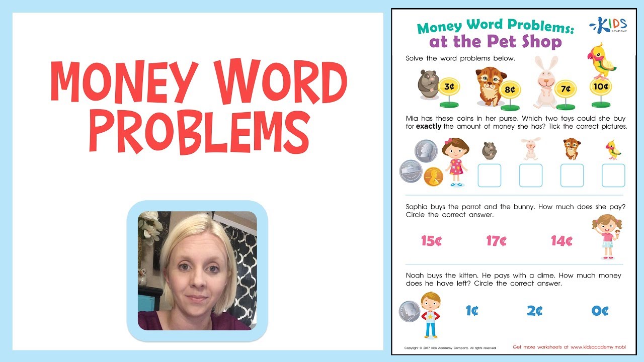 Learning Video Money Counting For Kids Money Word Problems For 1st 