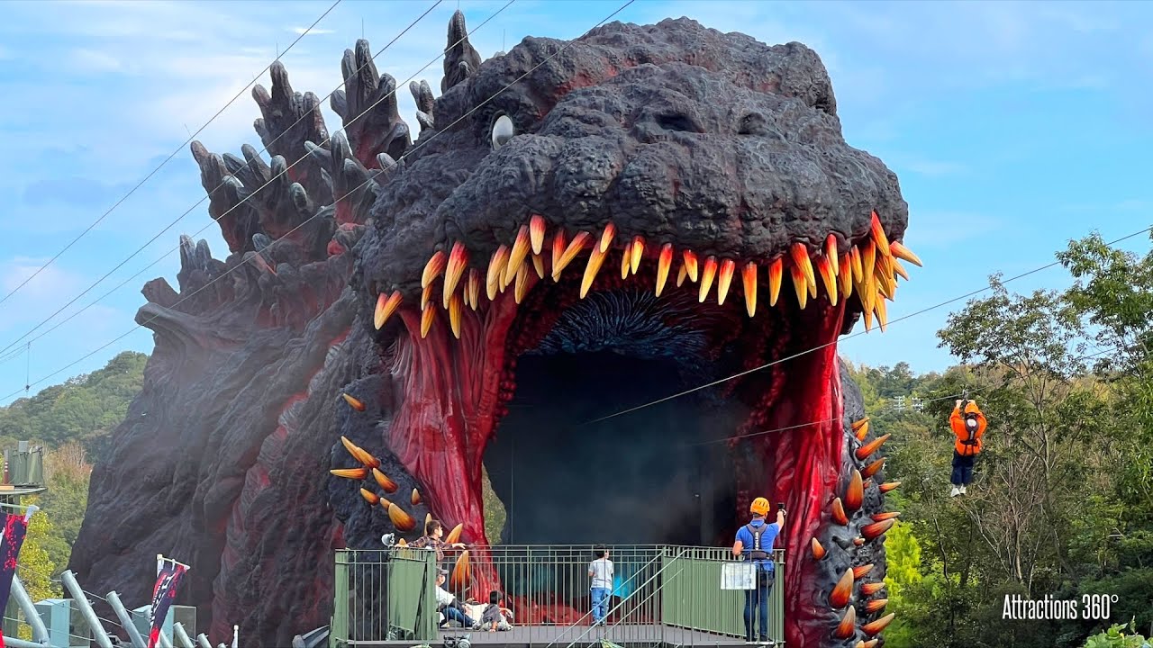 EPIC Godzilla Attraction POV Zip Line into a Life-sized Godzilla in ...