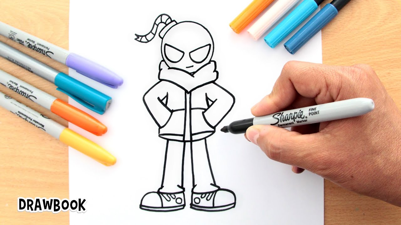 How to draw WHITTY Friday Night Funkin (FNF) - Drawbook