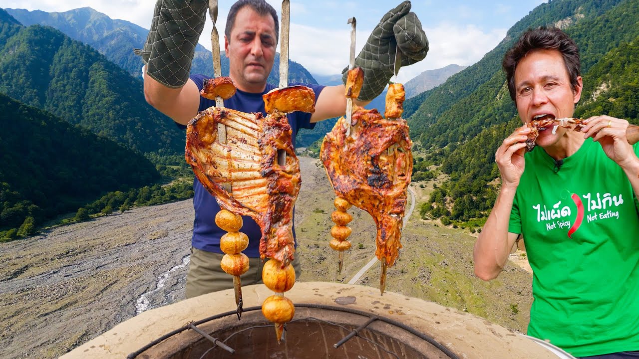 Wilderness Cooking! WHOLE LAMB Cooked on HOT STONE in Azerbaijan!