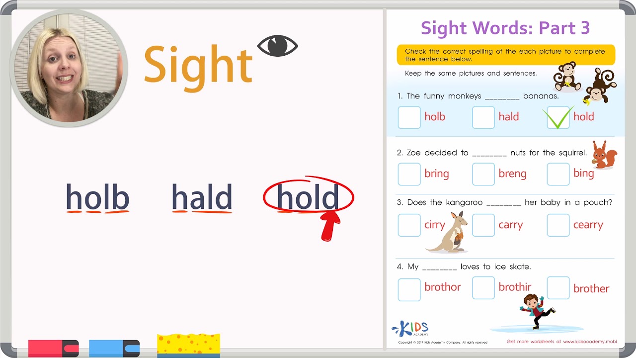 Sight Words: hold, bring, carry, brother Learning Video - Kids Academy